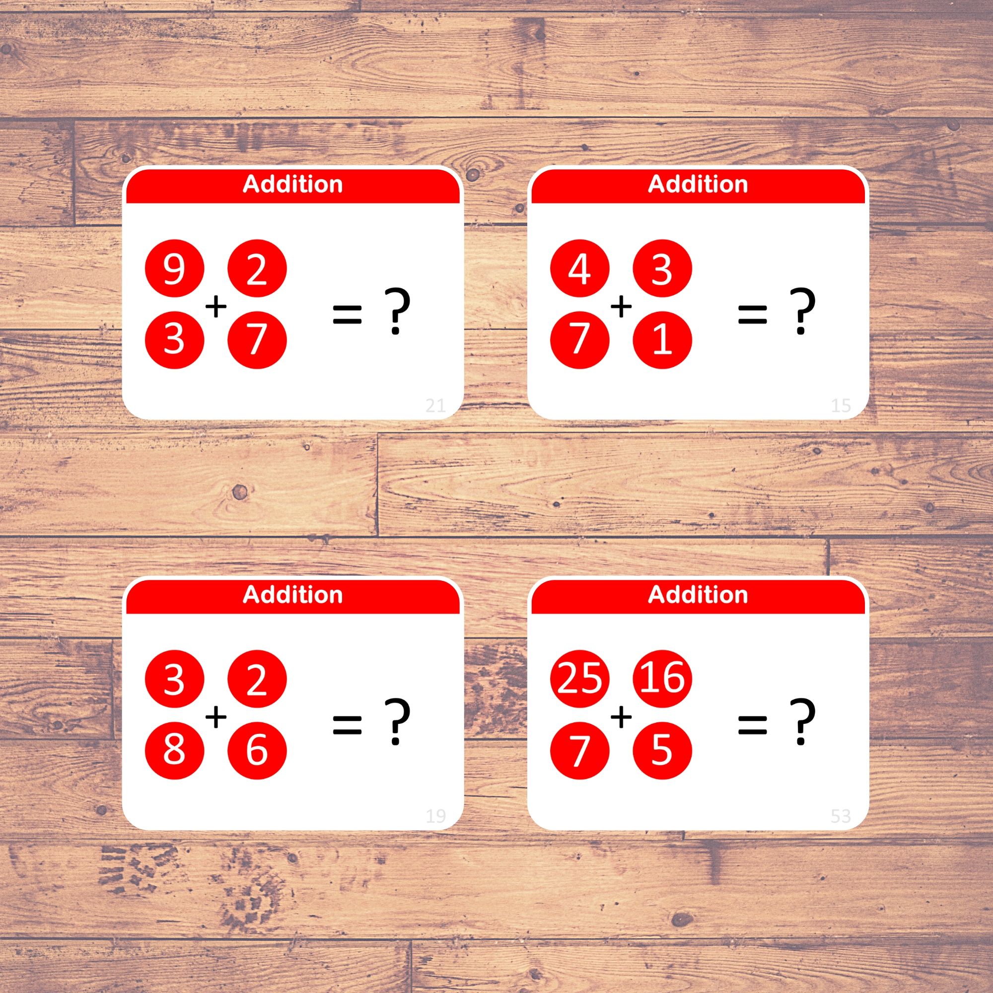 ADDITION 4 Numbers Flashcards Math Learning 40 Cards LifeLoLo